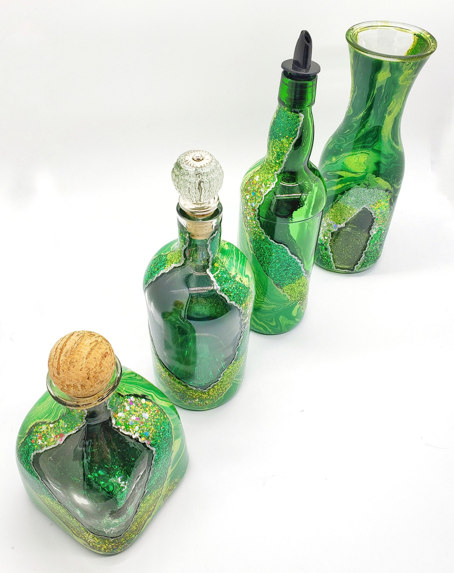 Emerald Jade Geode and Agate Inspired Assorted Bottles With - Etsy