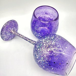 Purple Translucent Wine Glass in Stemmed or Stemless With Silver Mix ...