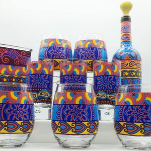 Bohemian Boho Gypsy Hand Painted Wine Glass Stemless or Stemmed or ...