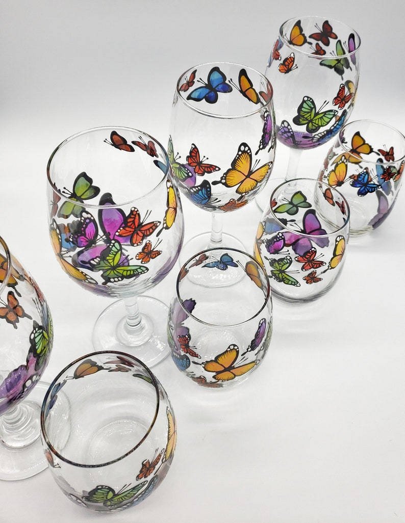 Butterfly Monarch Wine Glass Hand Painted in Stemmed or | Etsy