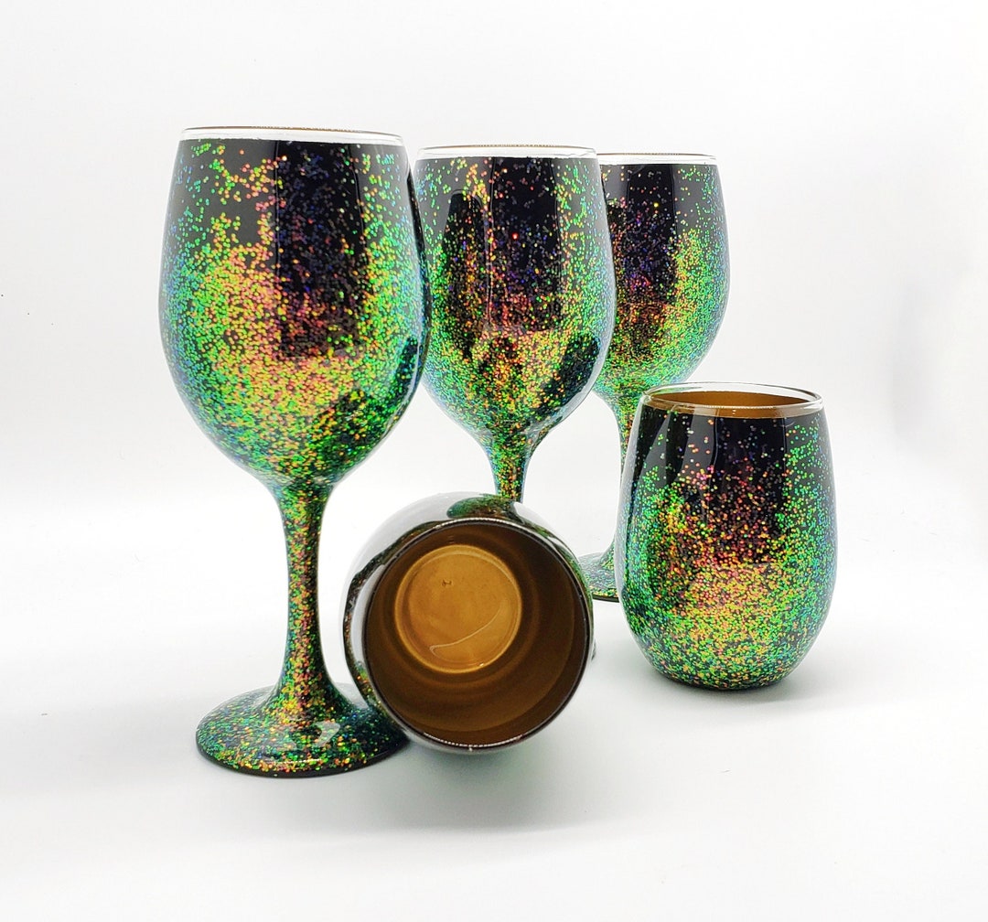 Chameleon Color Shift Glitter Hand Painted Wine Glass in Stemmed or ...