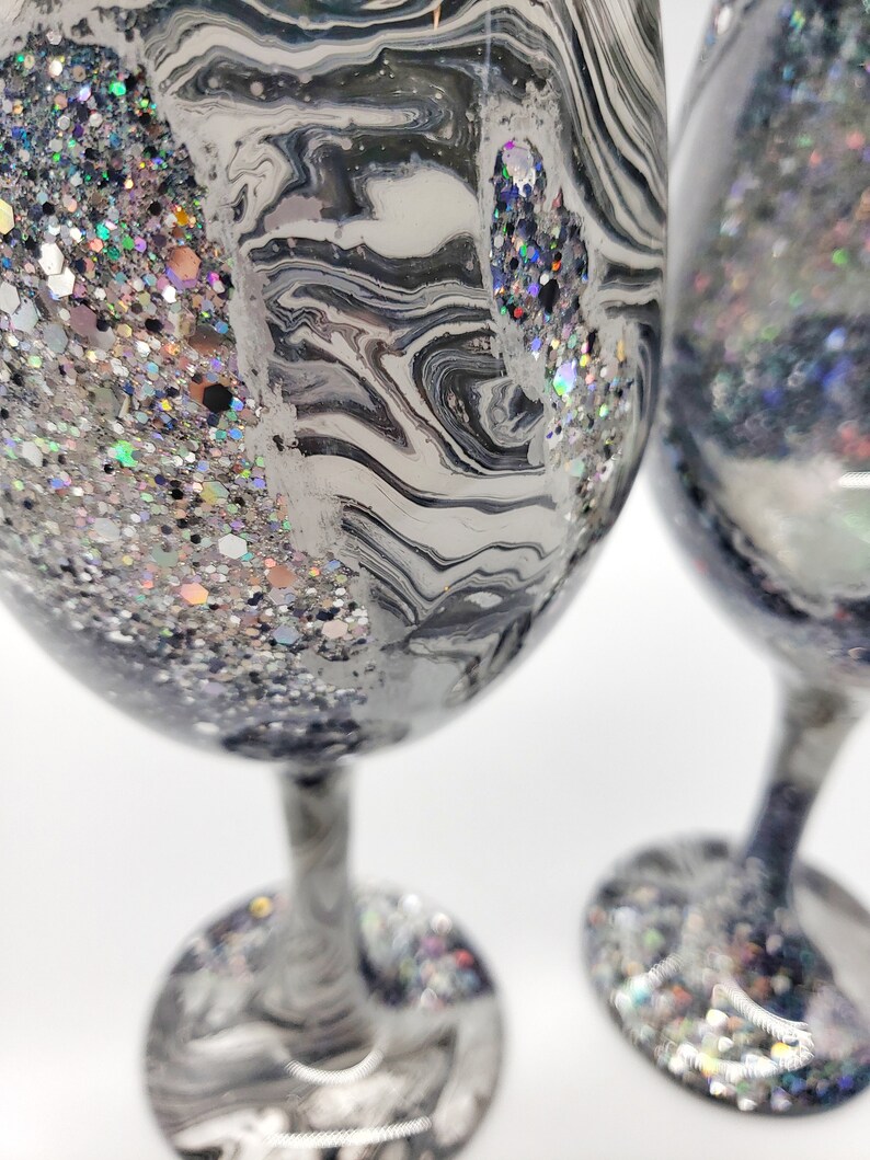 Black Diamond Geode Agate Hand Pained Wine Glass in Stemmed or | Etsy