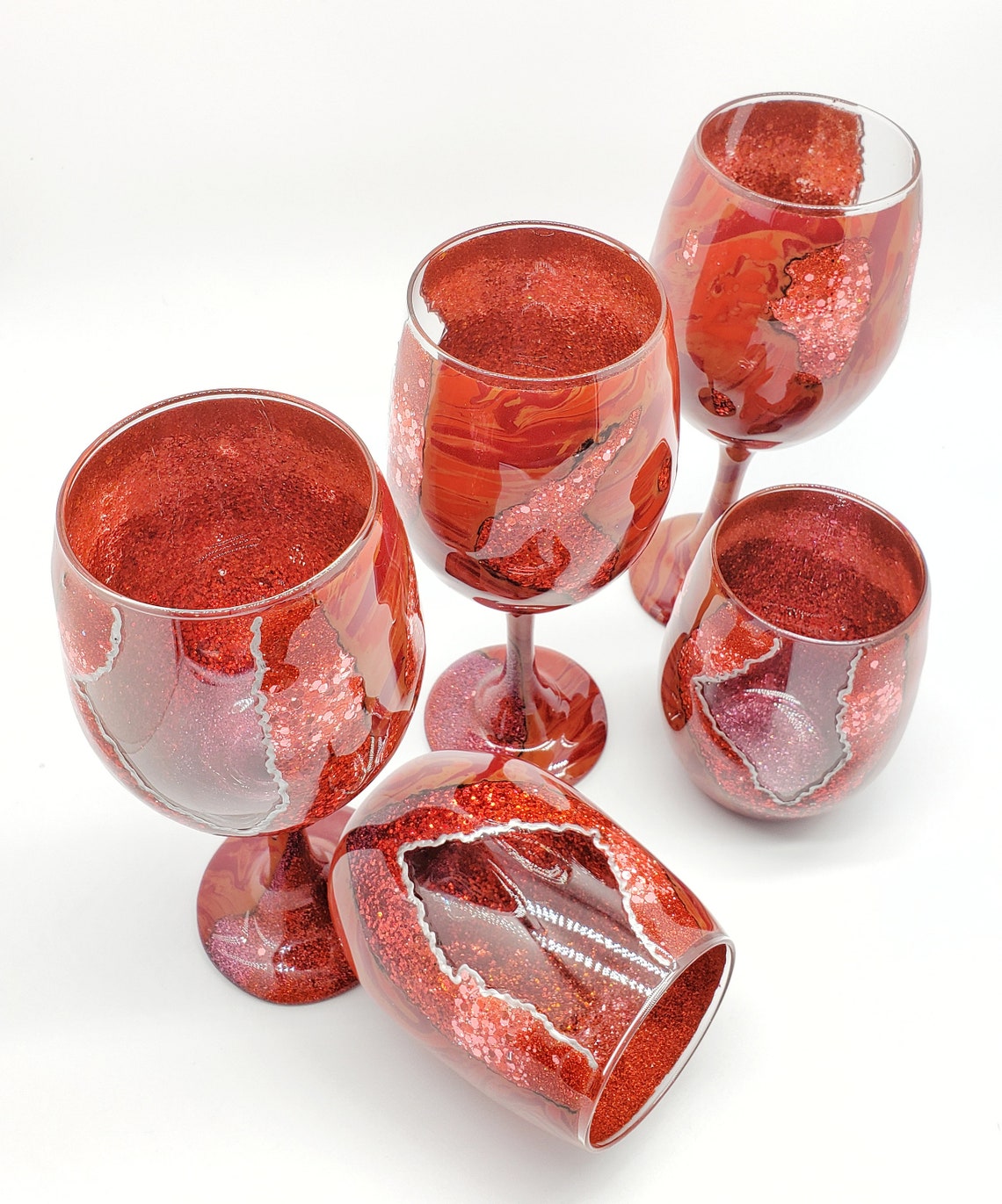 Ruby Red Geode Agate Gemstone Hand Painted Wine Glass in - Etsy