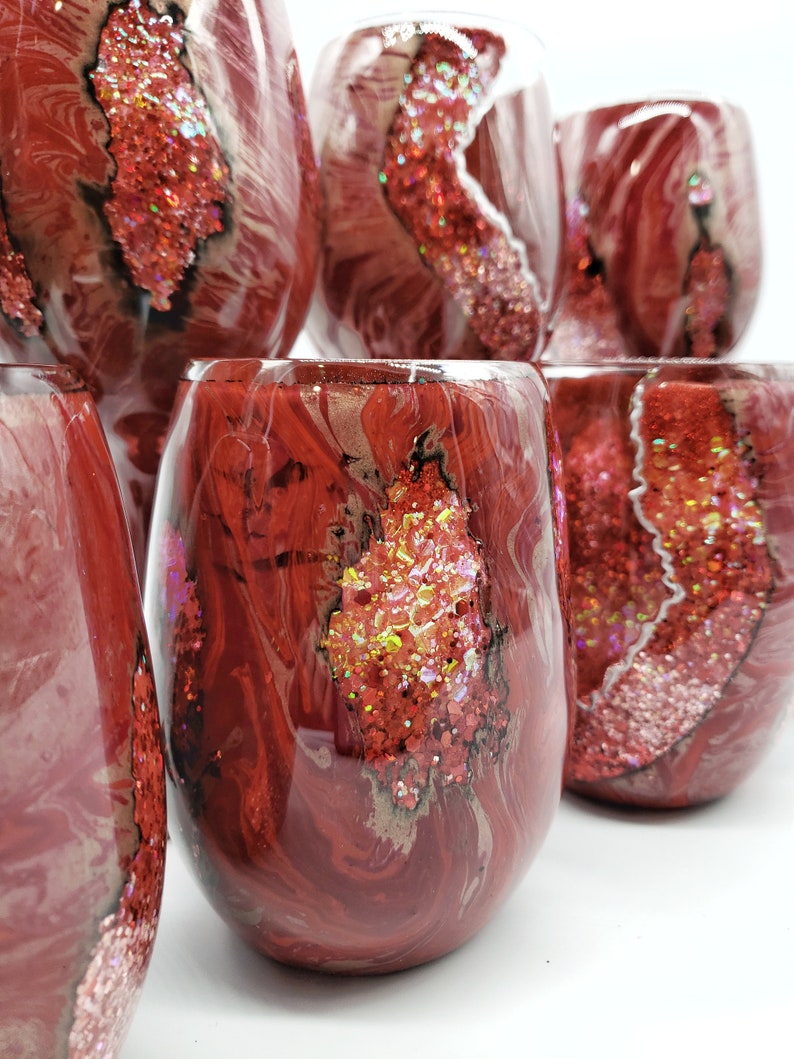 Ruby Red Geode Agate Gemstone Hand Painted Wine Glass in | Etsy