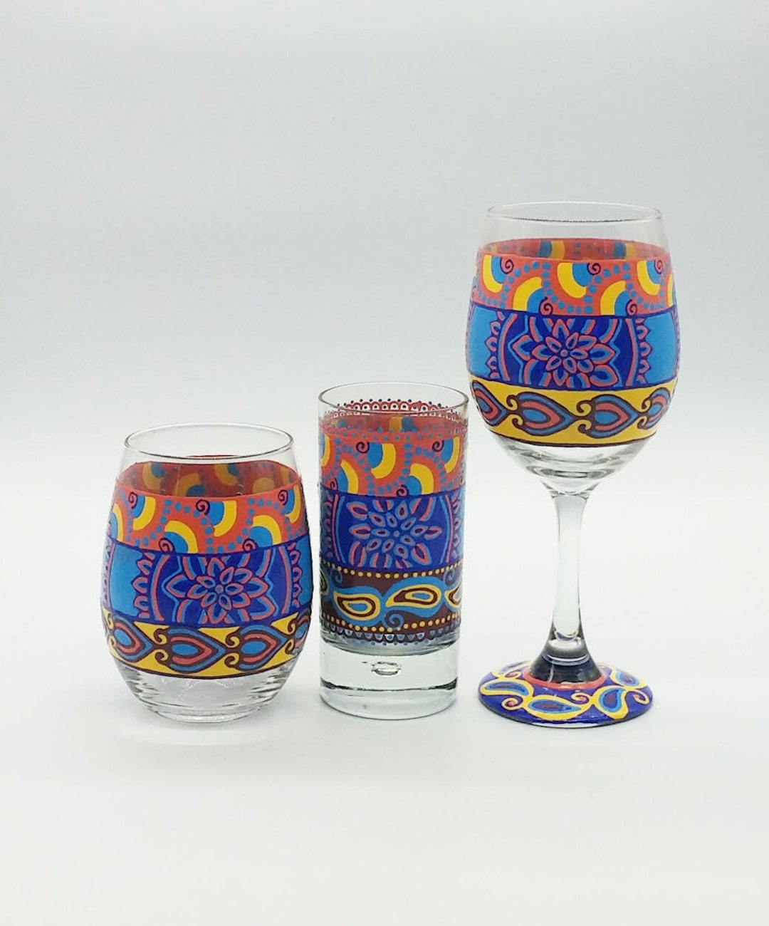 Bohemian Boho Gypsy Hand Painted Wine Glass Stemless or Stemmed or ...