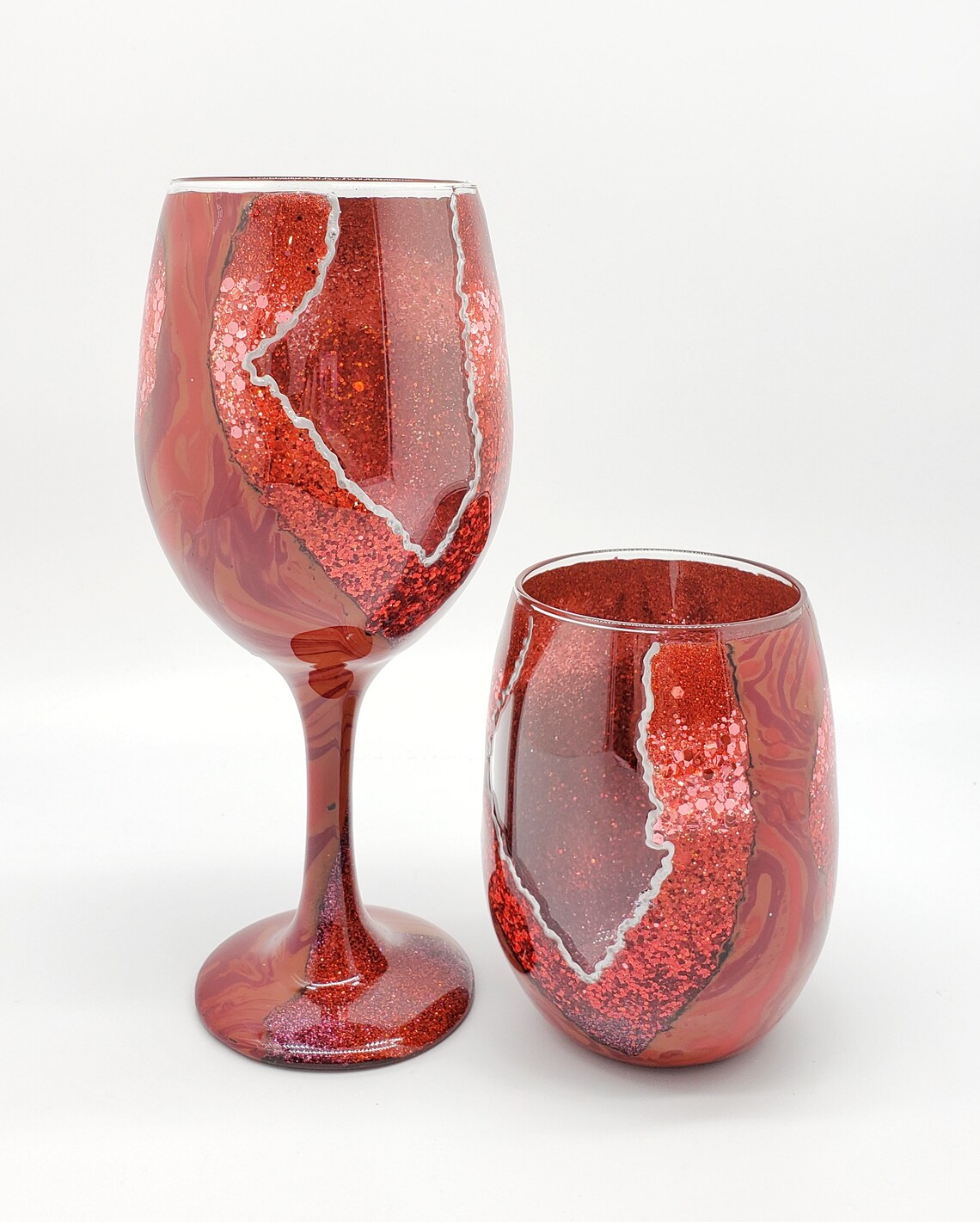 Ruby Red Geode Agate Gemstone Hand Painted Wine Glass in - Etsy