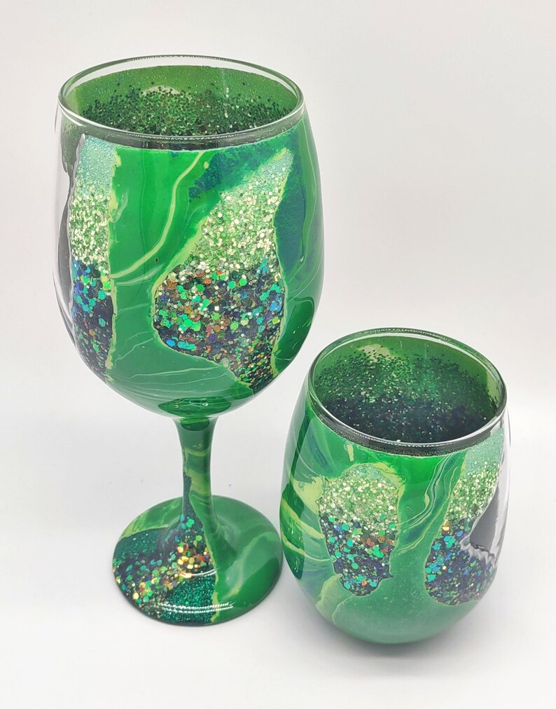 Emerald Jade Geode Agate Wine Glass Hand Painted in Stemmed or - Etsy