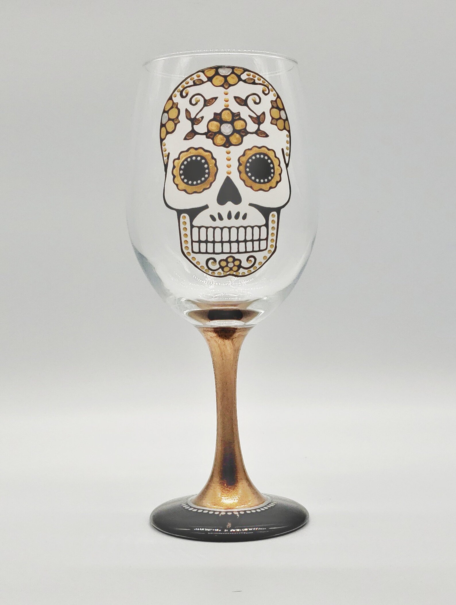 Copper Sugar Skull Hand Painted Wine Glass in Stemmed or - Etsy