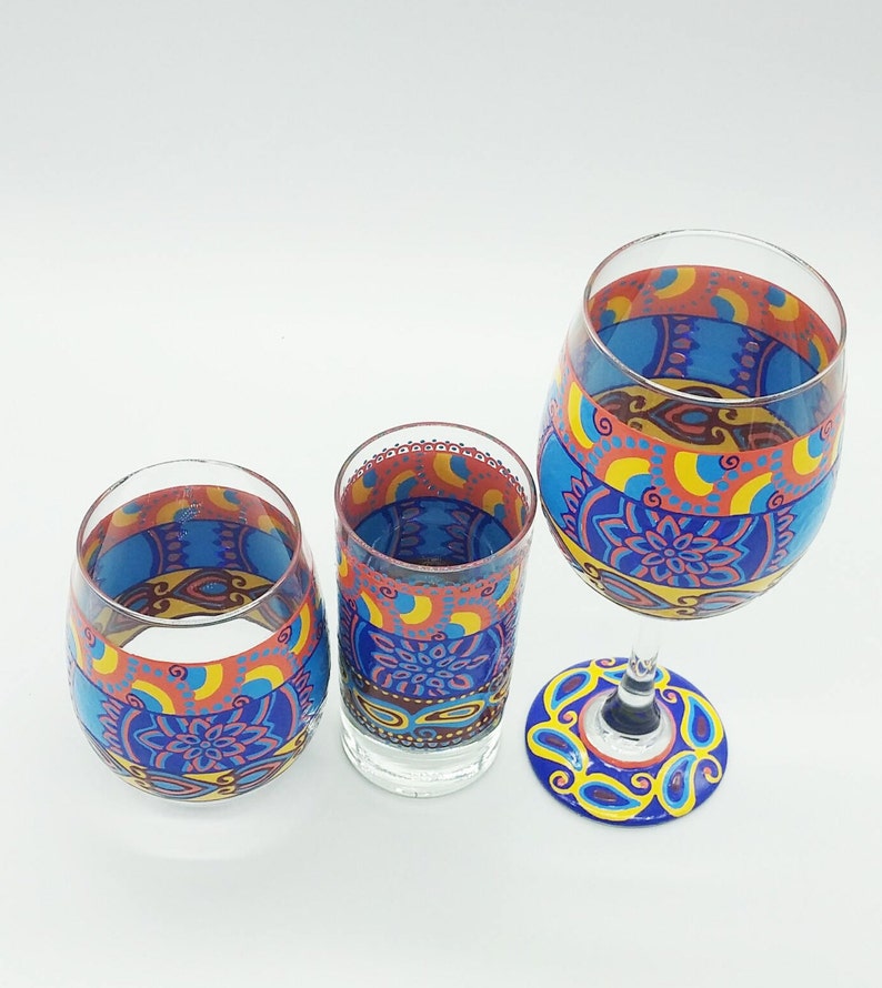 Bohemian Boho Gypsy Hand Painted Wine Glass Stemless or - Etsy