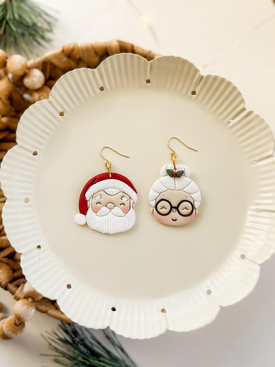Mr. and Mrs. Claus Clay Dangles - Etsy