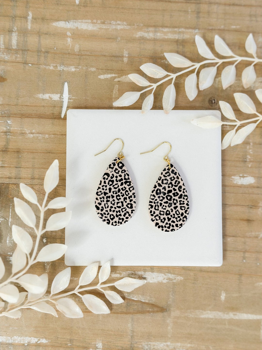 Cheetah Print Polymer Clay Teardrop Dangles and Studs - Etsy