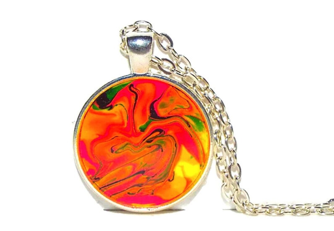 Painted Pendant Necklace, Abstract Necklace, Art Necklace, Handpainted ...