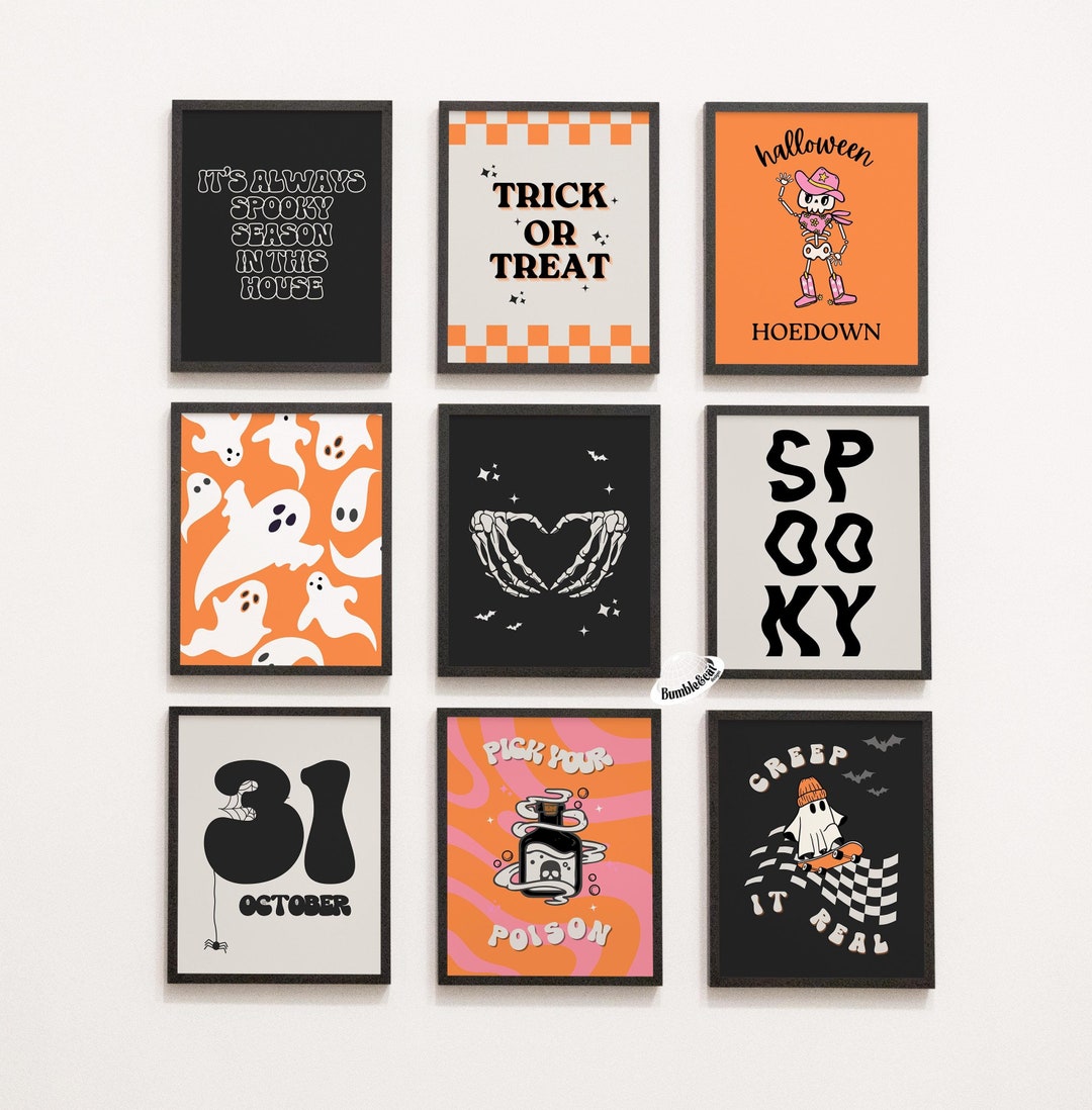Halloween Digital Art Print Set of 9 Spooky Poster Fun Halloween Saying ...