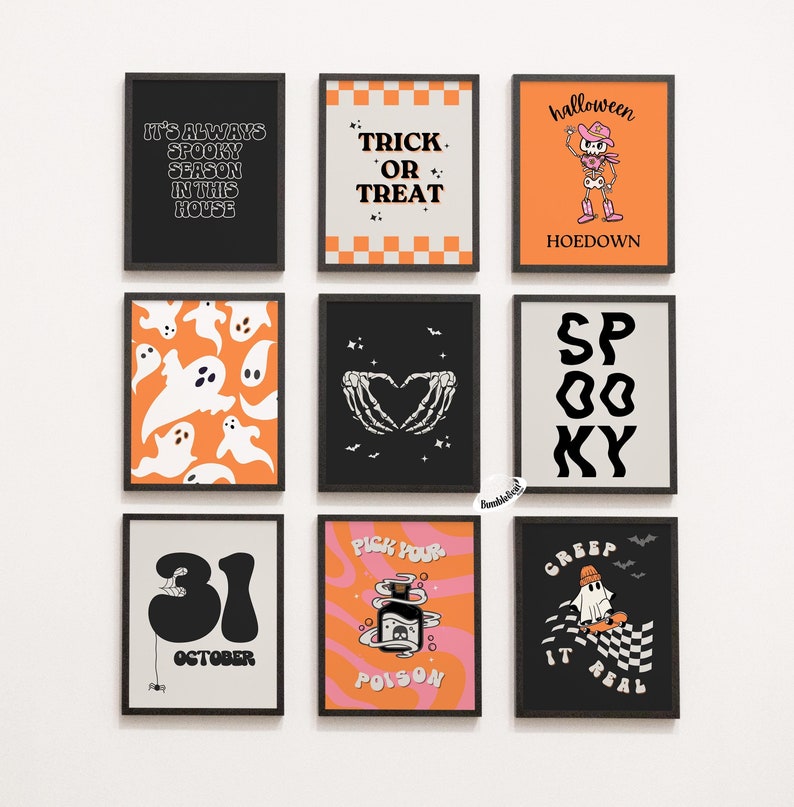 Halloween Digital Art Print Set of 9 Spooky Poster Fun Halloween Saying ...