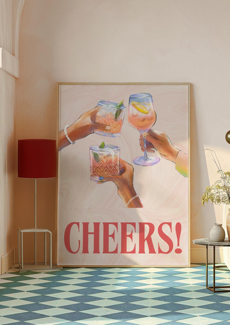 Cheers Digital Art Print Clinking Drinks Poster Celebration Saying ...