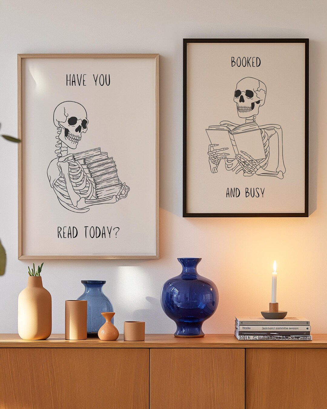 Booked and Busy Digital Art Print Set of 2 Reading Books Poster Funny ...