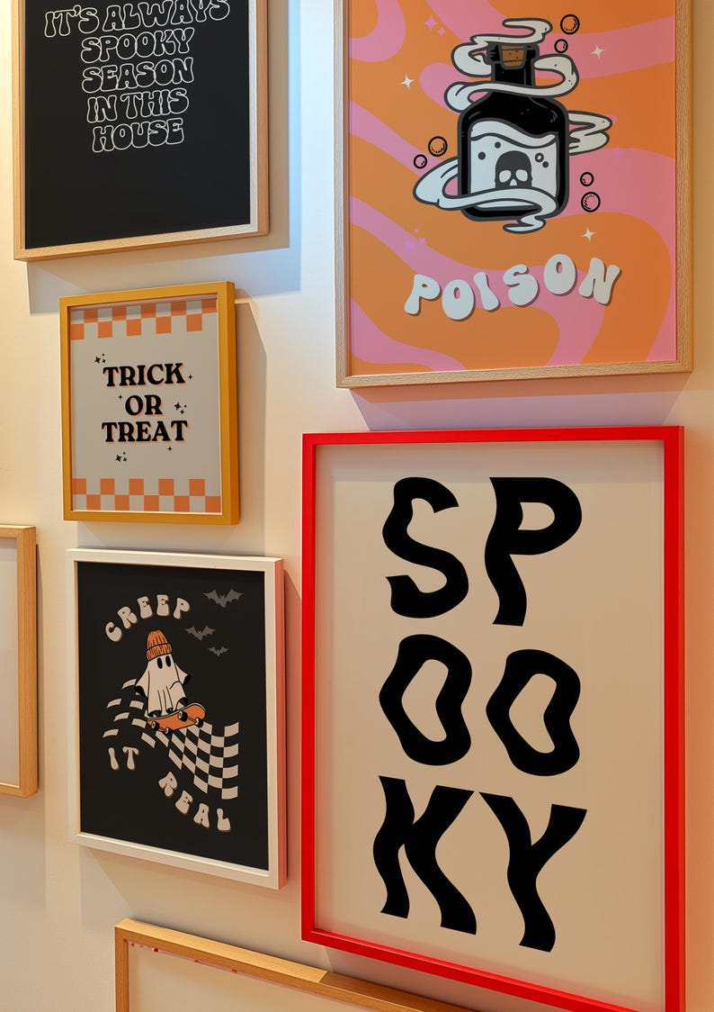 Halloween Digital Art Print Set of 9 Spooky Poster Fun Halloween Saying ...