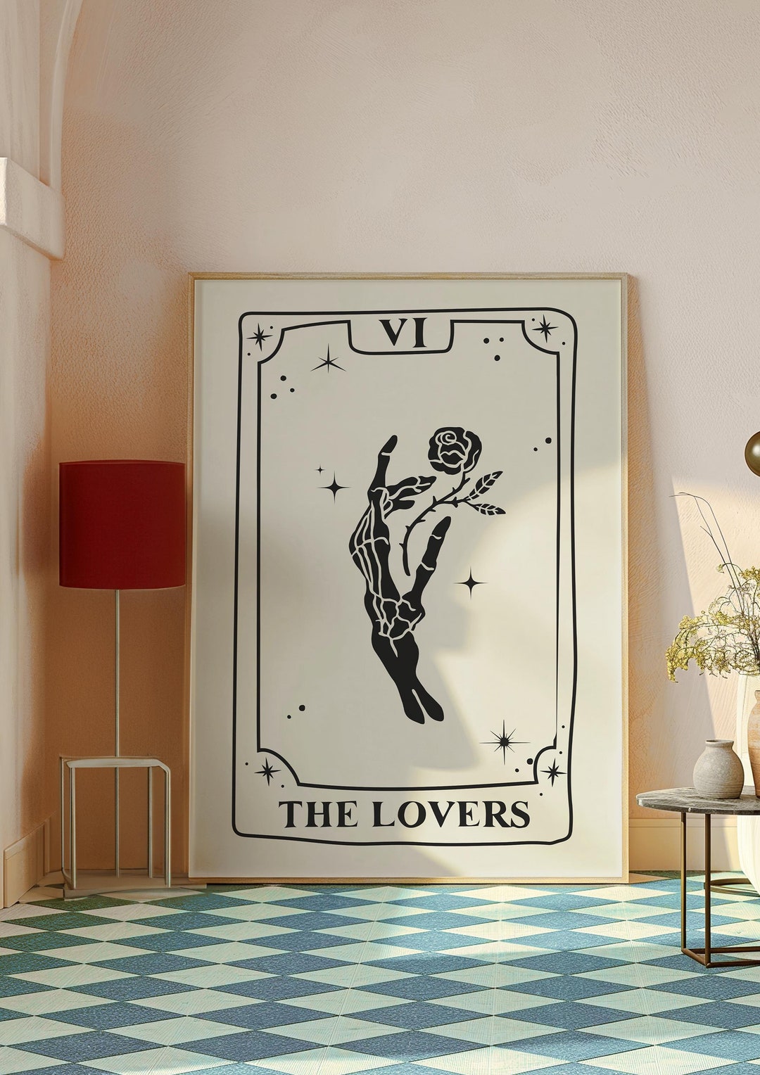 Lovers Tarot Card Digital Art Print Tarot Poster Black and Off-white ...