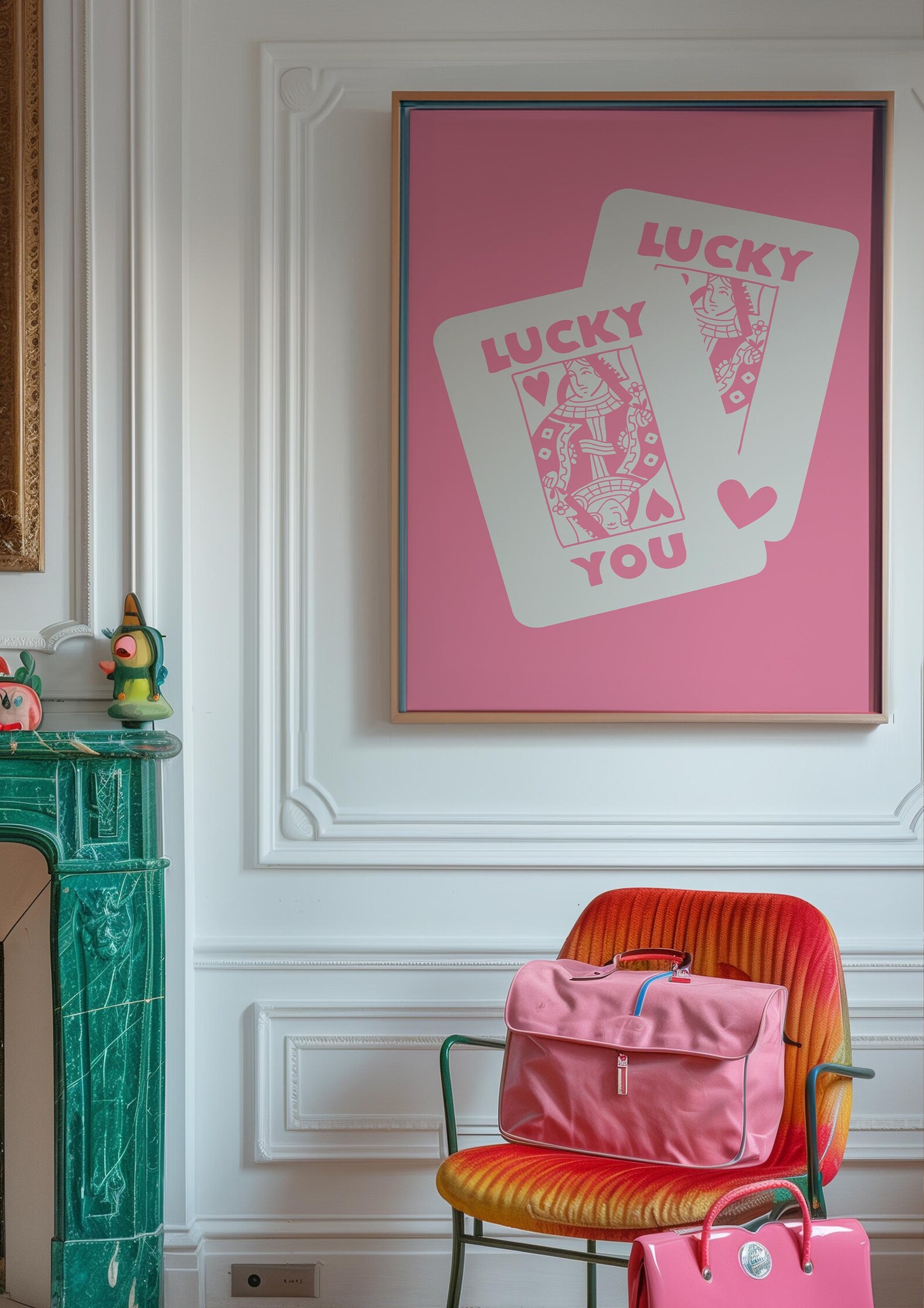 Two Queen of Hearts Digital Art Print Lucky You Poster Pink Cards Lucky ...