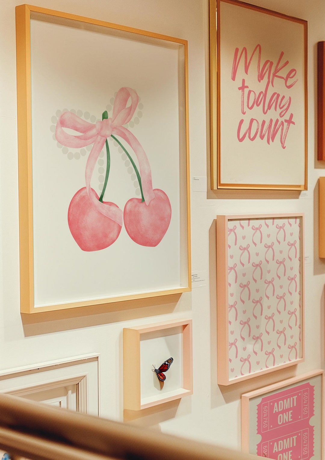 Coquette Pink Cherries Digital Art Print Cute Cherry Poster Girlie ...