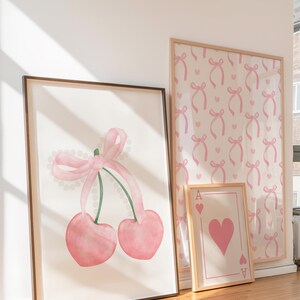 Coquette Pink Cherries Digital Art Print Cute Cherry Poster Girlie ...