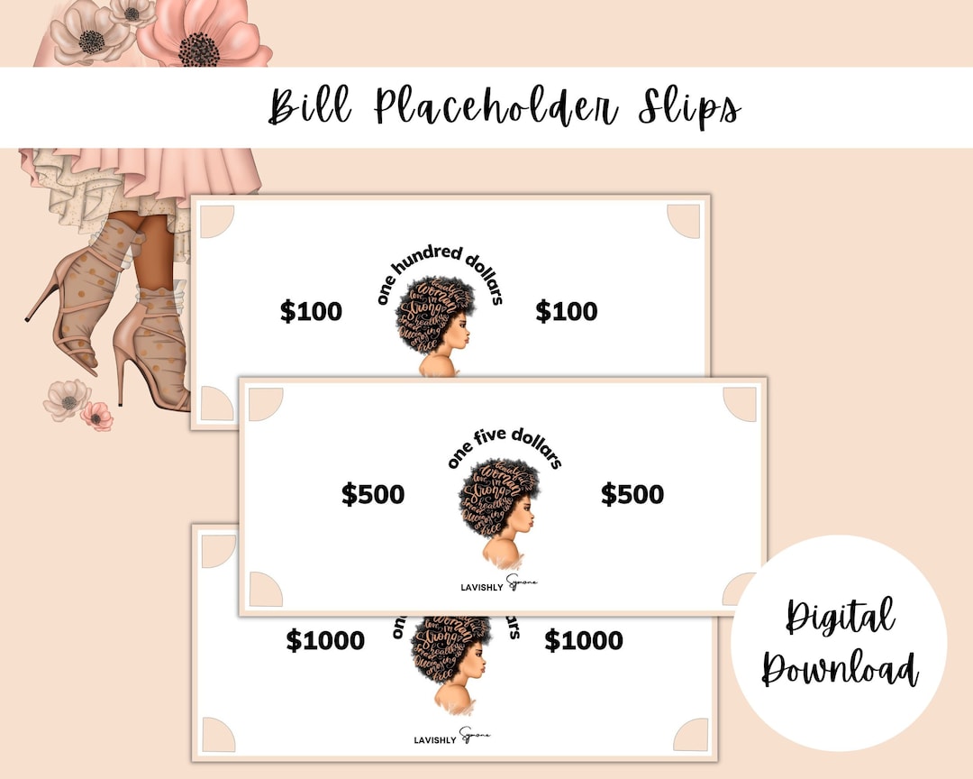 Placeholder Slips Prop Money Set of 3 100 500 1K Digital - Etsy