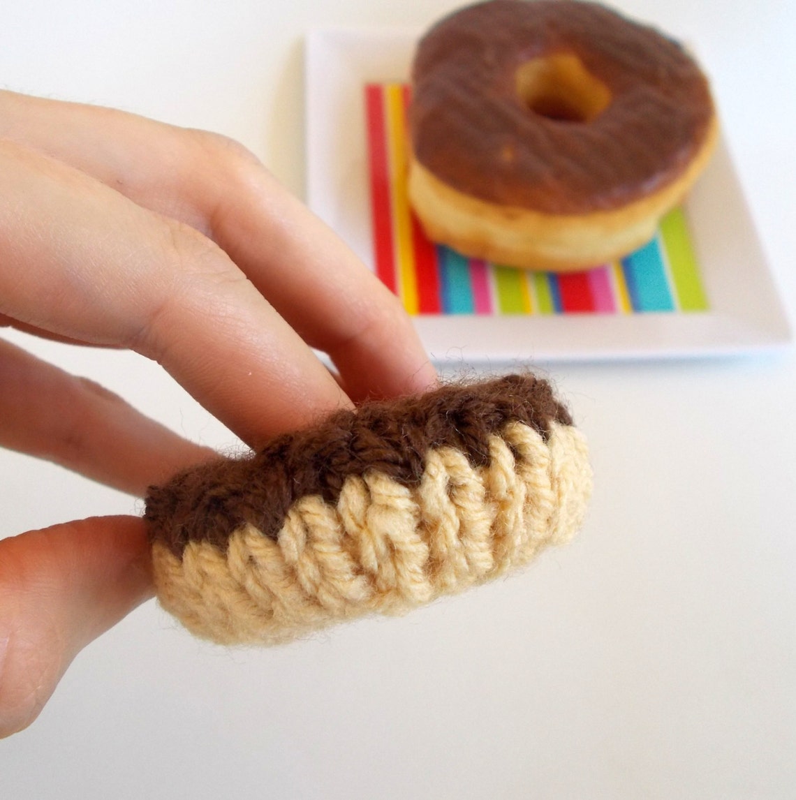 Mini Chocolate Donut Knitted Stuffed Ornament - Kids Room Decor - Play ...