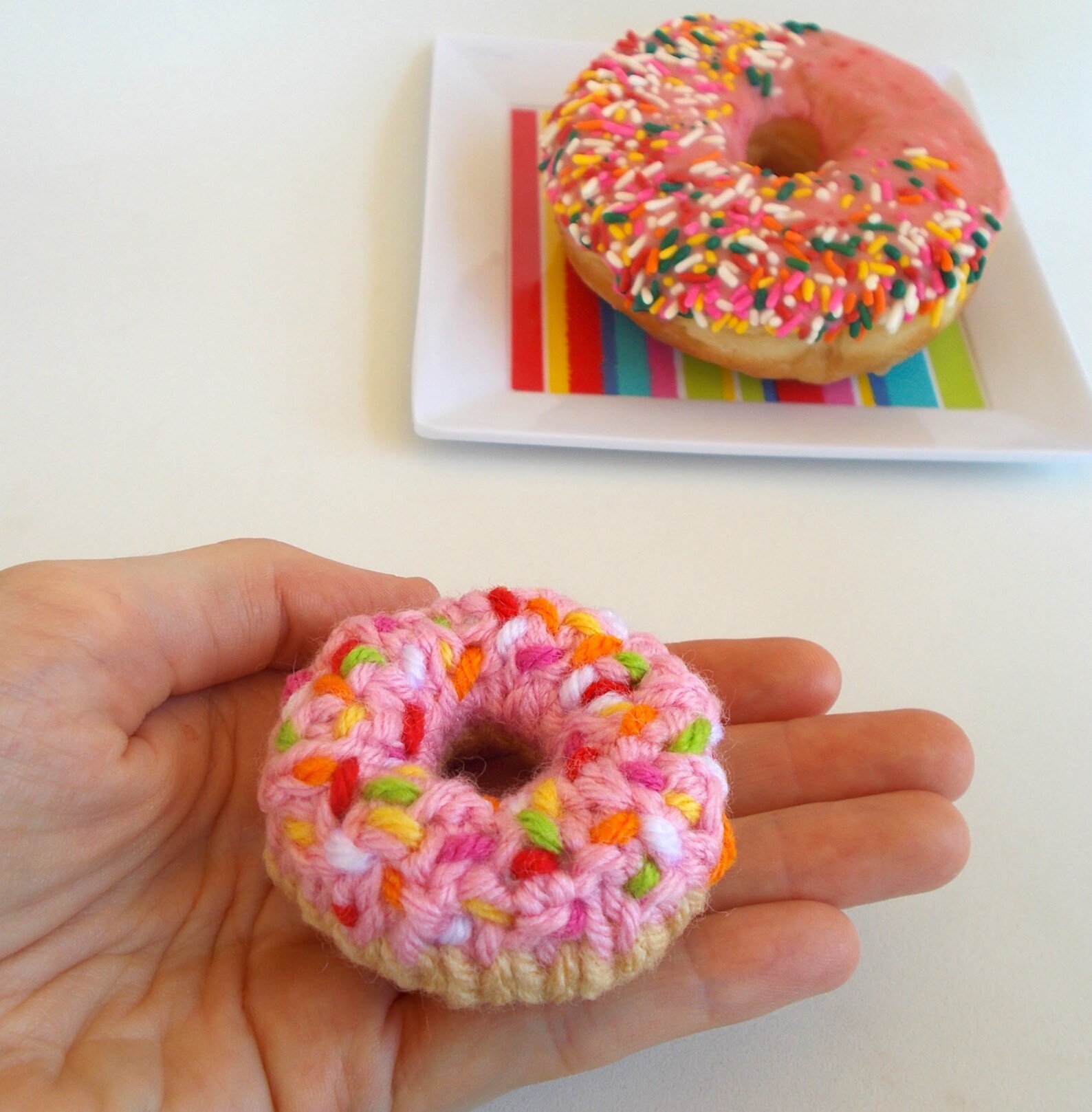 Mini Pink Donut Knitted Stuffed Ornament - Kids Room Decor - Play Food ...