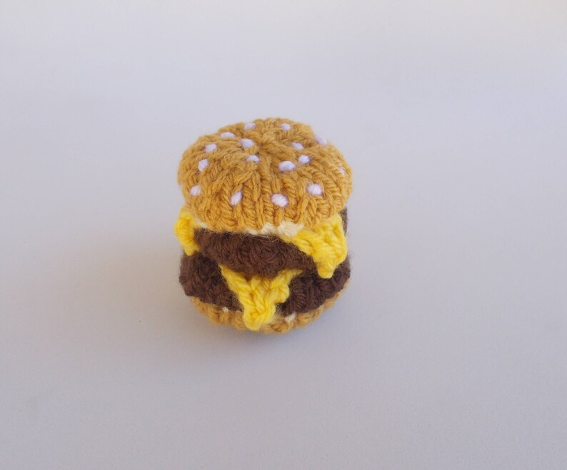 Mini Cheeseburger Knitted Stuffed Ornament - Food Gift Idea - Miniature ...