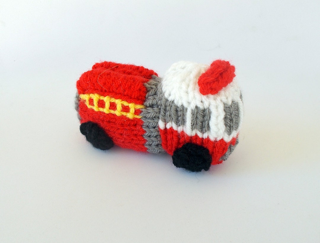 Miniature Fire Engine Knitted Soft Toy - Model Vehicle - Fire Truck ...