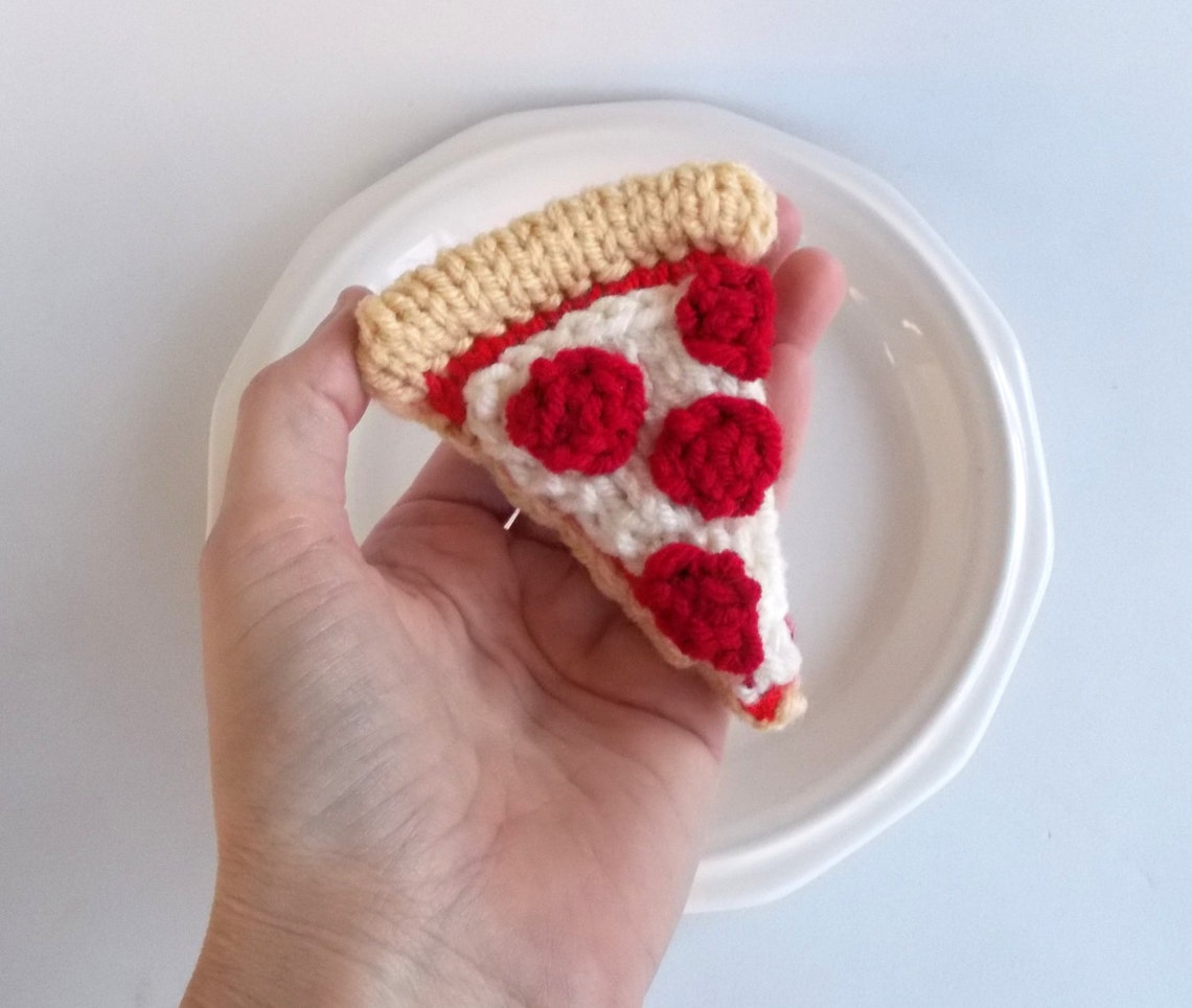 Mini Pizza Slice Knitted Stuffed Toy - Pizza Ornament - Play Food ...