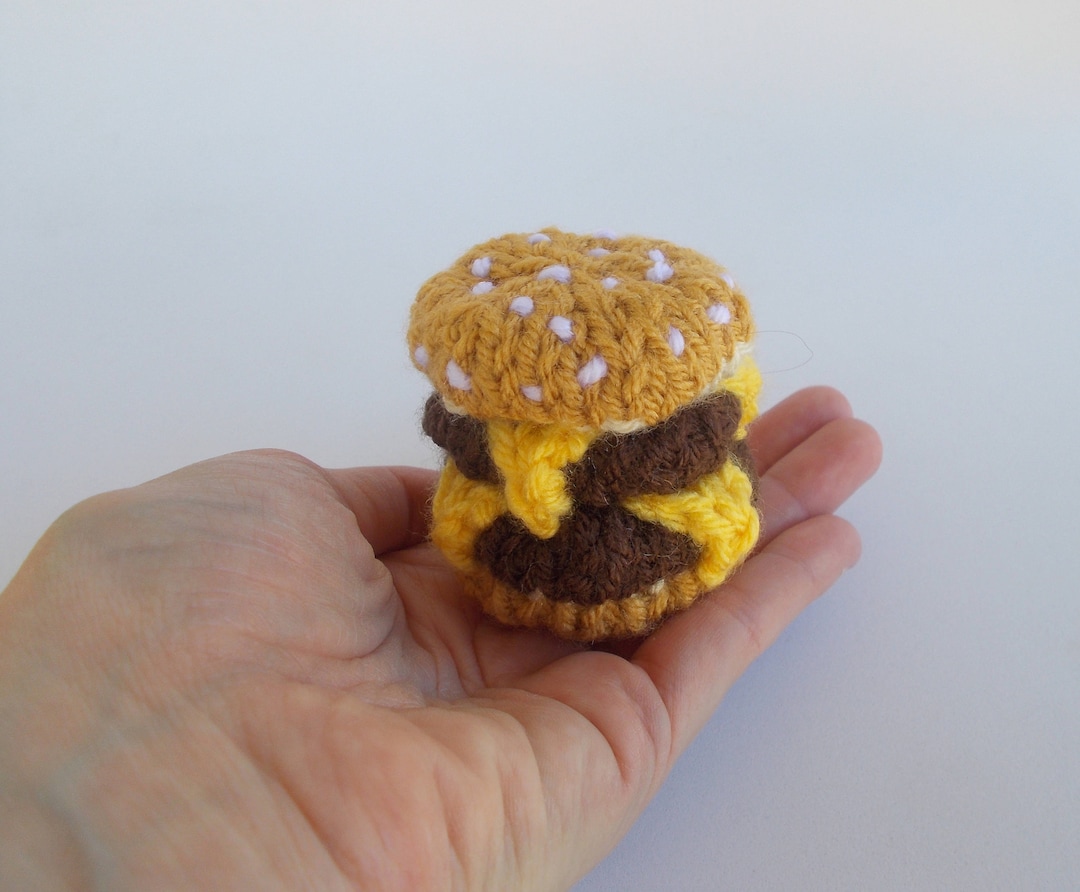 Mini Cheeseburger Knitted Stuffed Ornament - Food Gift Idea - Miniature ...