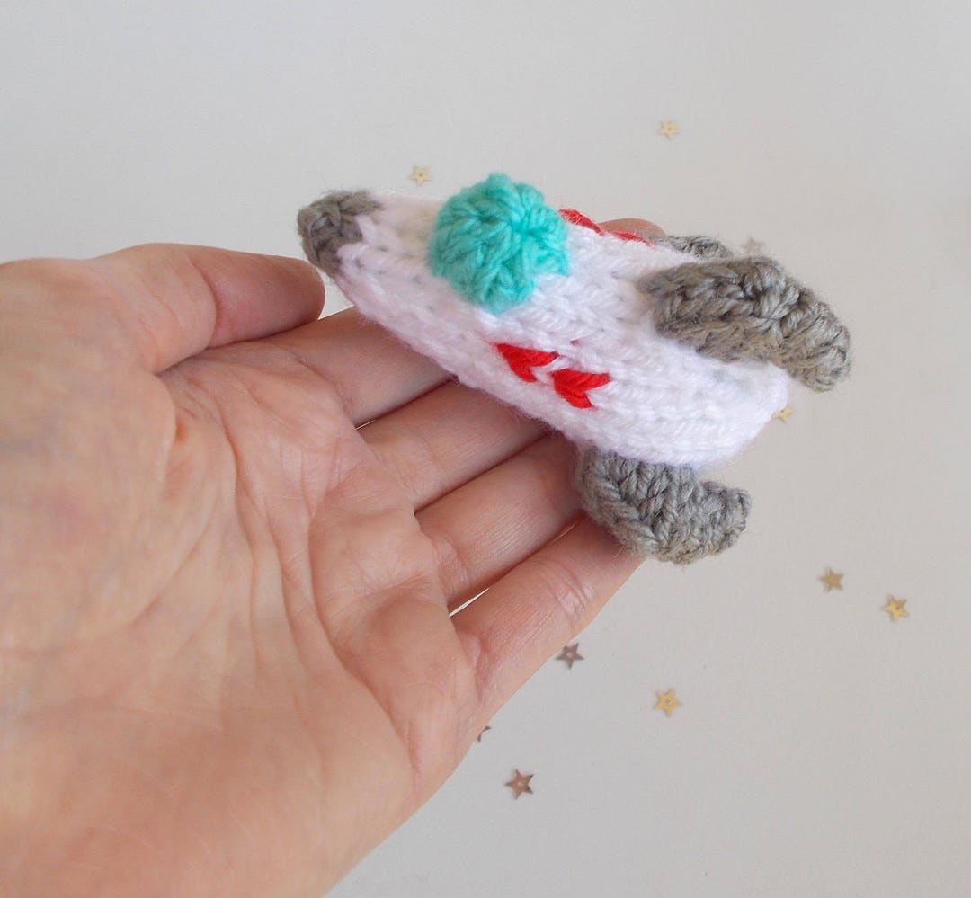 Miniature Rocket Ship Knitted Soft Toy - Stuffed Rocket - Kids Room ...