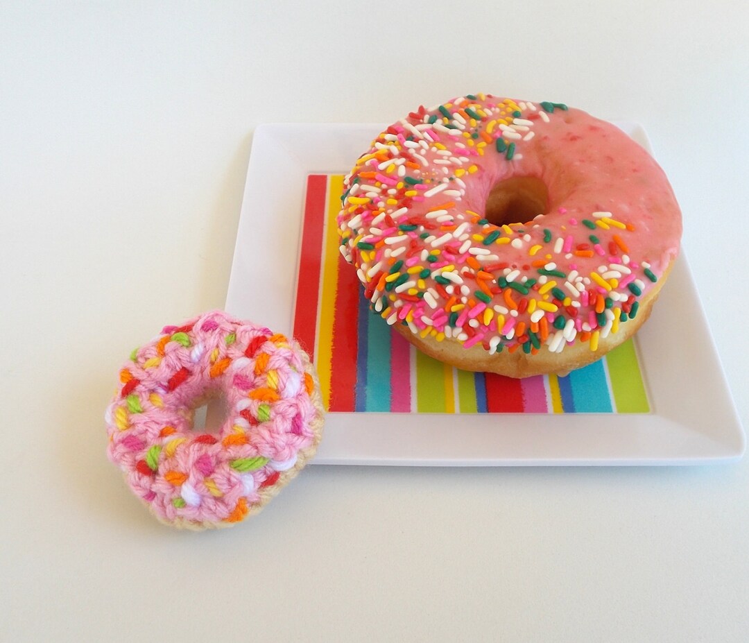 Mini Pink Donut Knitted Stuffed Ornament - Kids Room Decor - Play Food ...
