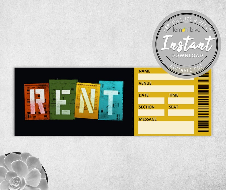 Rent Ticket Printable Surprise Gift Reveal Broadway - Etsy
