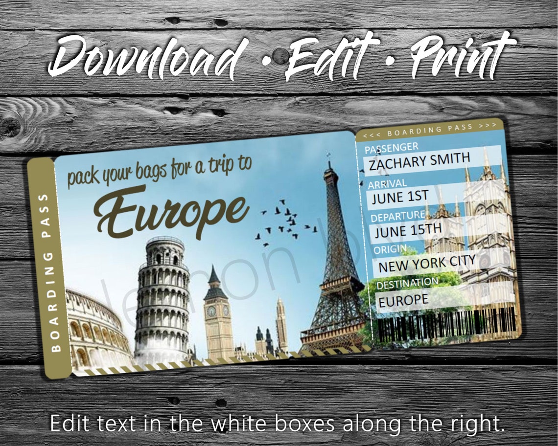 Surprise Europe Trip Ticket Vacation Tickets Instant - Etsy
