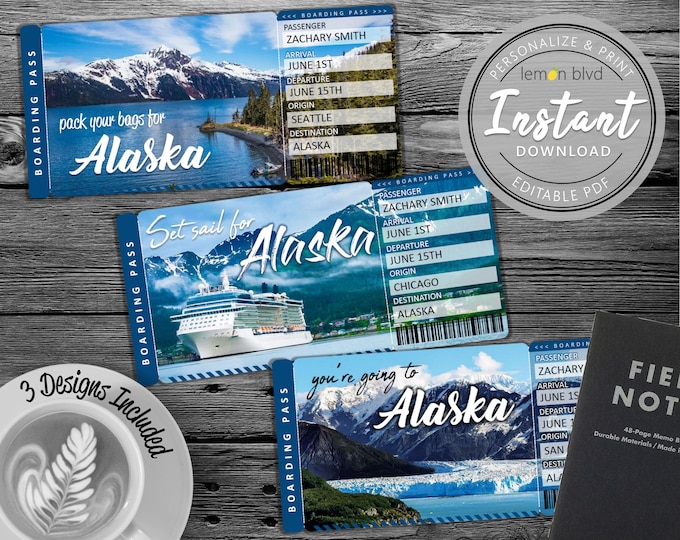 Editable Alaska Boarding Pass Ticket Template, Surprise Gift ...