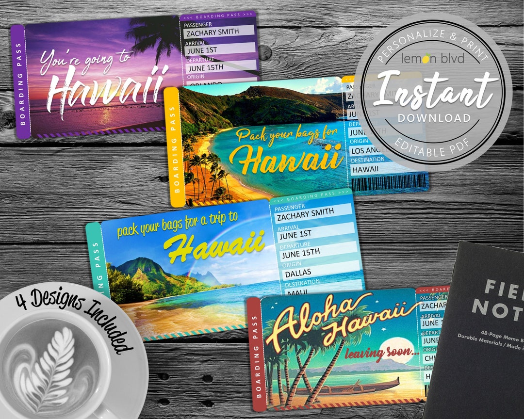 Surprise Hawaii Trip Ticket | Vacation Tickets Instant Download ...