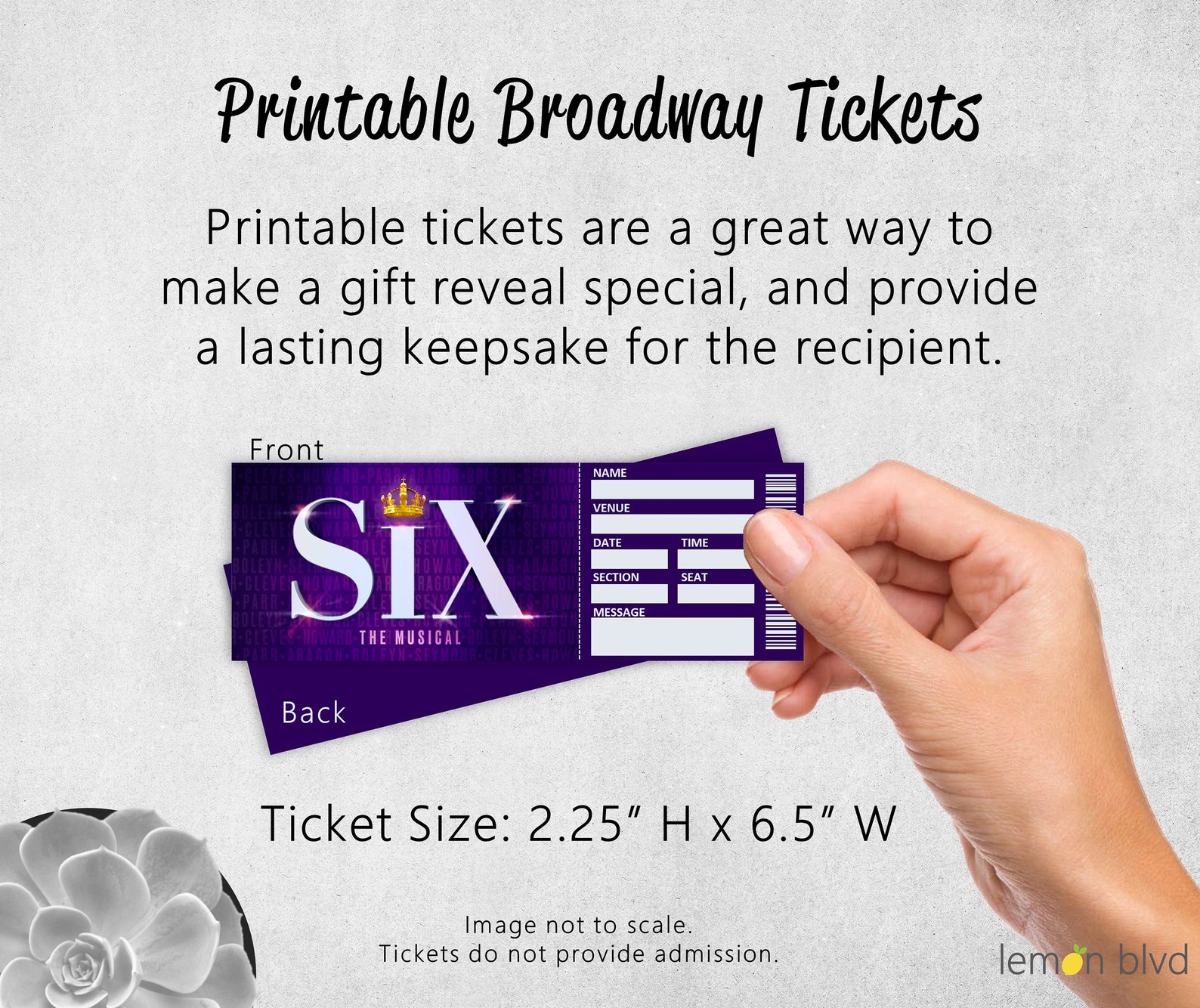 Six Ticket Printable Surprise Gift Reveal Broadway Musical - Etsy
