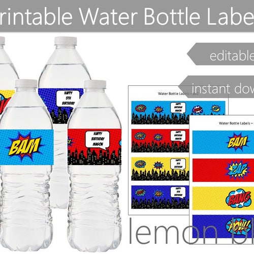 Superhero Water Bottle Labels Printable Super Hero Water - Etsy Canada
