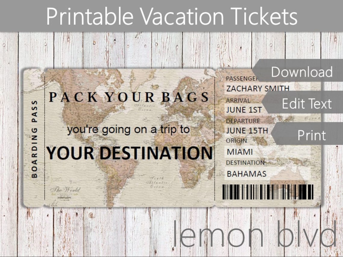 Surprise Trip Tickets Vacation Ticket Instant Download - Etsy