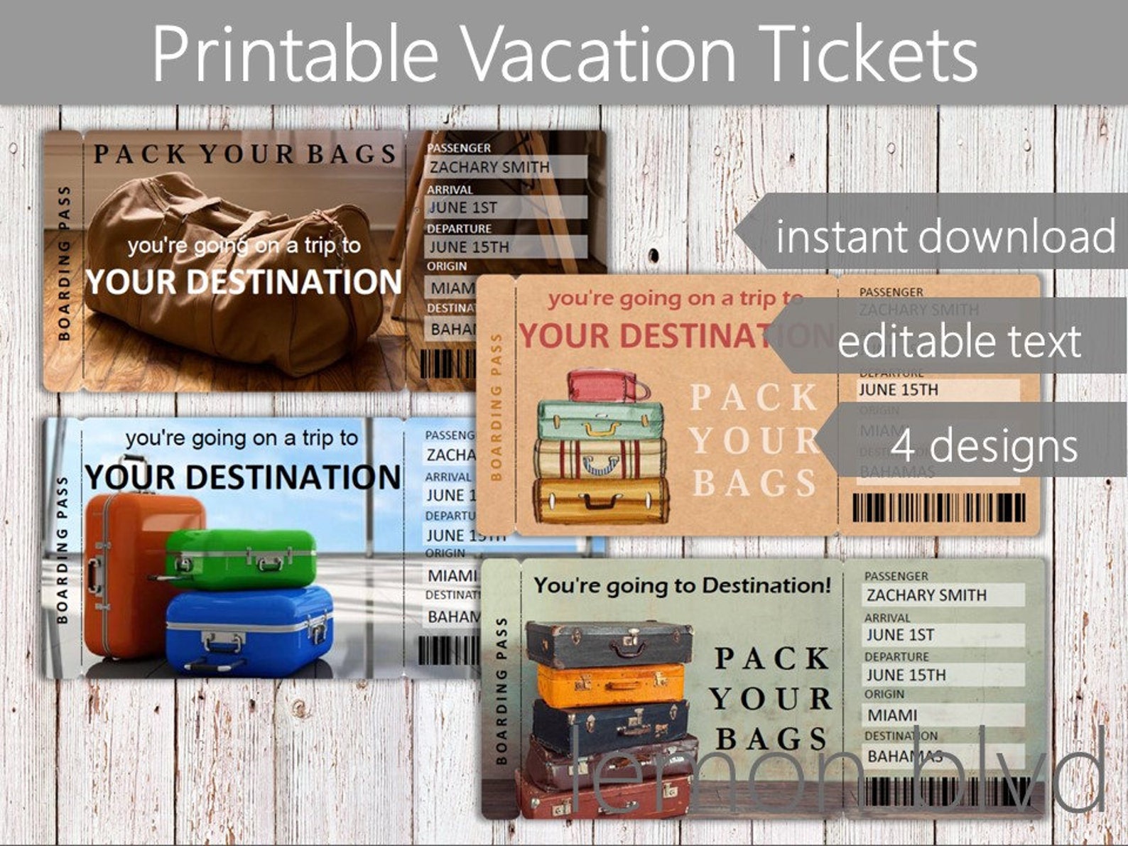 Surprise Trip Tickets | Instant Digital Download | Editable Text ...