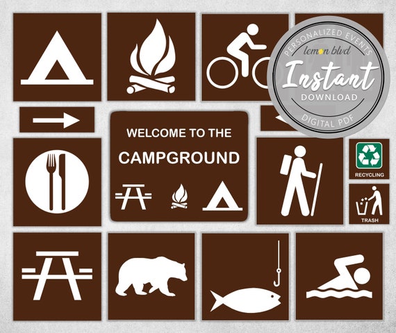 Campground Signs Camping Party Printables Instant Digital Etsy