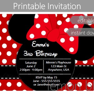 Minnie Mouse Party Invitation Instant Digital Download - Etsy