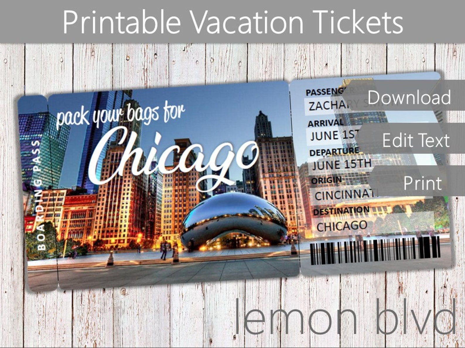 Surprise Chicago Trip Ticket Vacation Tickets Instant | Etsy