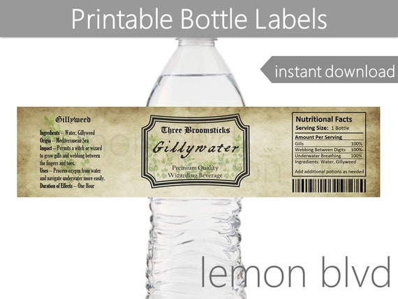 Gillywater Bottle Labels Harry Potter Instant Digital | Etsy