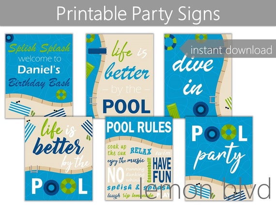 Pool Party Signs Pool Party Printables Instant Digital | Etsy