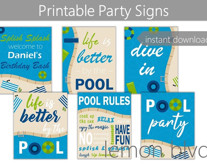 Pool Party Signs | Pool Party Printables | Instant Digital Download ...