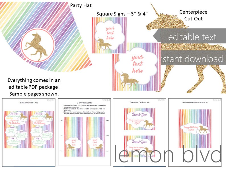 Unicorn Party Printables Package Unicorn Instant Digital | Etsy