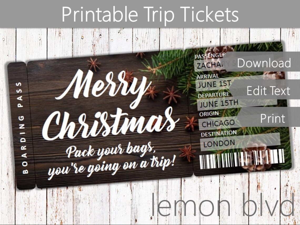 Christmas Trip Tickets Printable Holiday Ticket Digital - Etsy